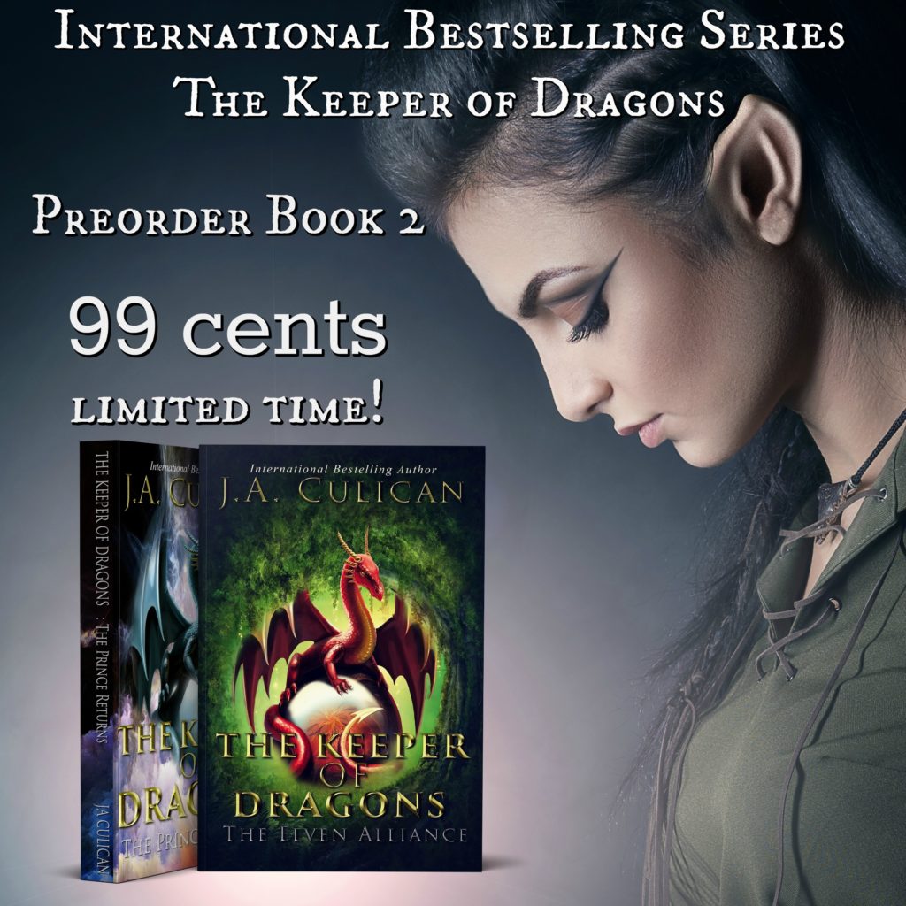 beautiful elf with fire in hands on a gray background - J.A. Culican